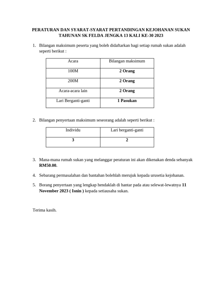Peraturan Dan Syarat Kejohanan | PDF