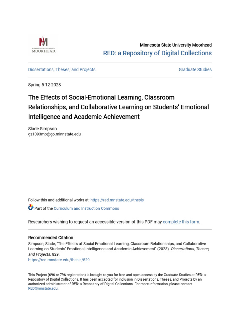 The Effects of Social-Emotional Learning Classroom Relationships | PDF ...