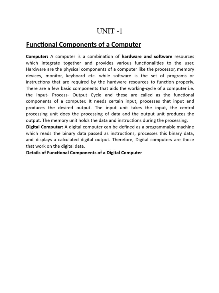 Unit 1 & 2 COA Functional - Components | PDF | Logic Gate | Computer Architecture