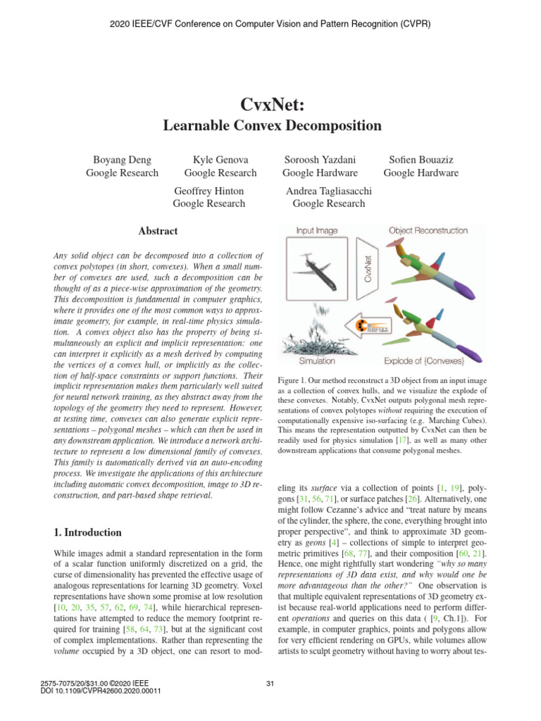 CvxNet Learnable Convex Decomposition | PDF | 3 D Computer Graphics | Shape