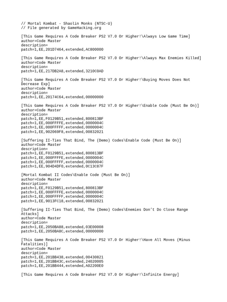 Mortal Kombat - Shaolin Monks (NTSC-U) .Pnach | PDF | Video Game Gameplay | Video Game Franchises