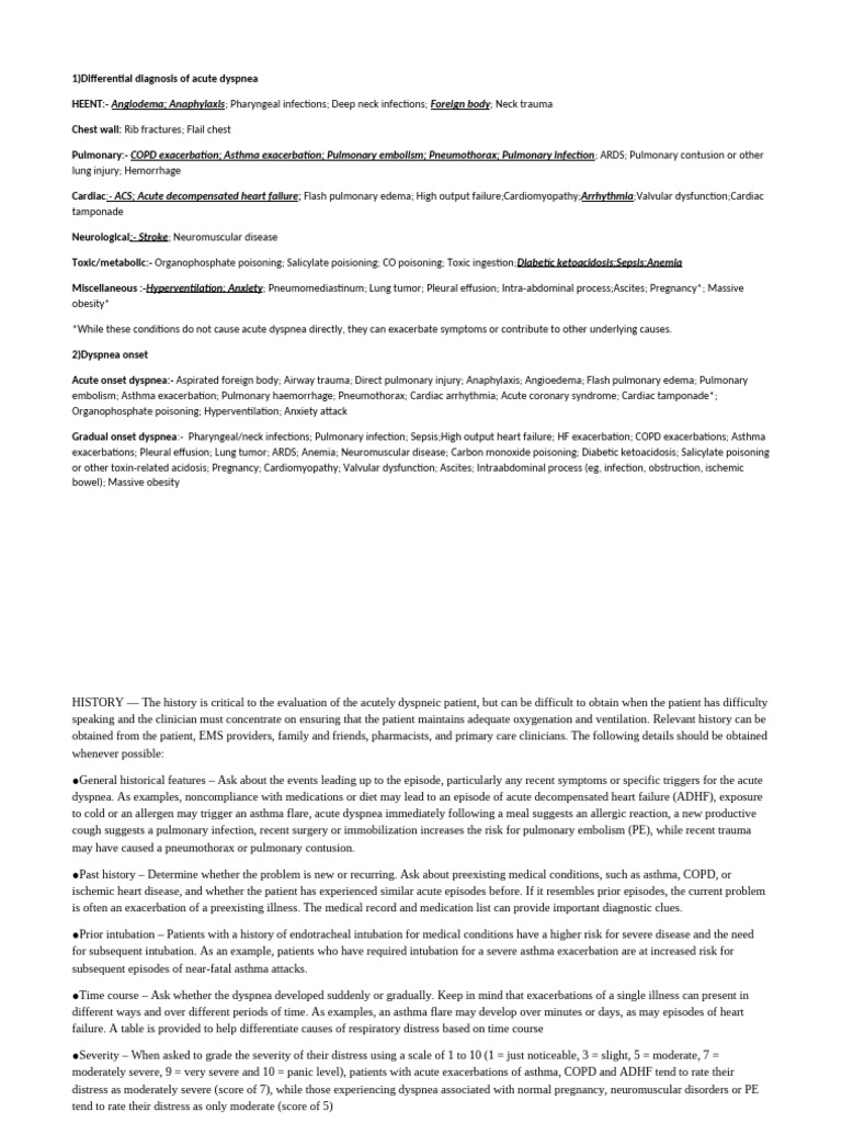 Differential Diagnosis of Acute Dyspnea | PDF | Respiratory Diseases ...
