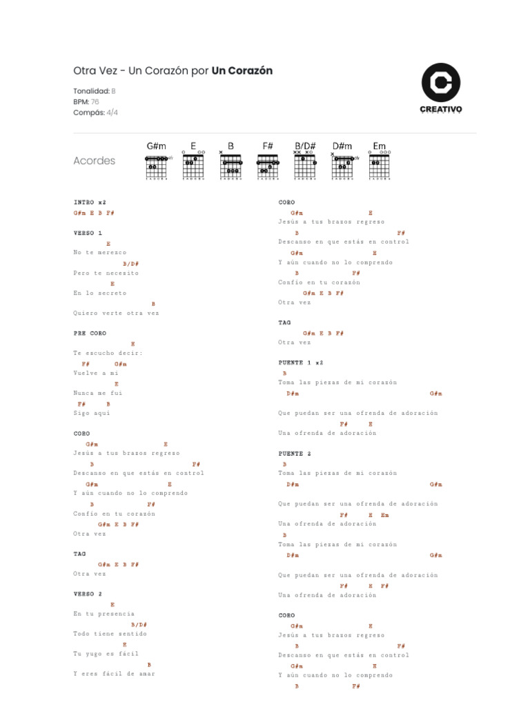 Canción Cristiana: Otra Vez - Letra y Acordes | PDF | Composiciones ...