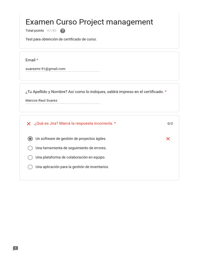 Examen Curso Project Management | PDF | Scrum (desarrollo de software) | Software de la aplicacion