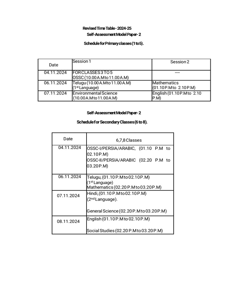 Revised FA2 SAMP2 Time Table | PDF