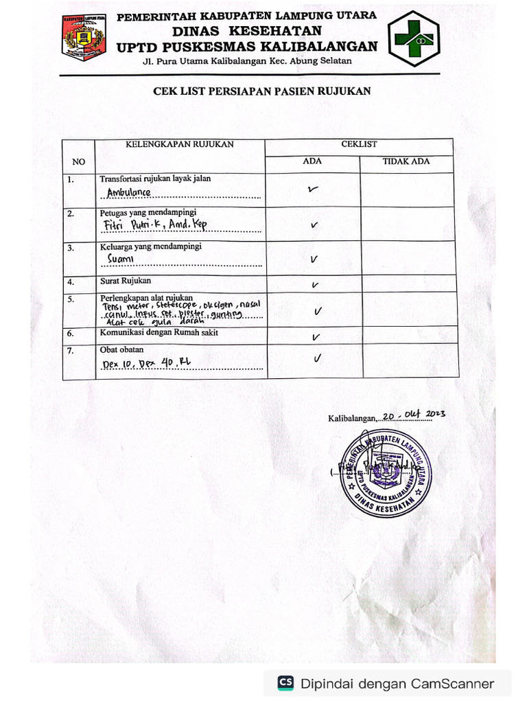 Ceklis Persiapan Pasien Rujukan | PDF