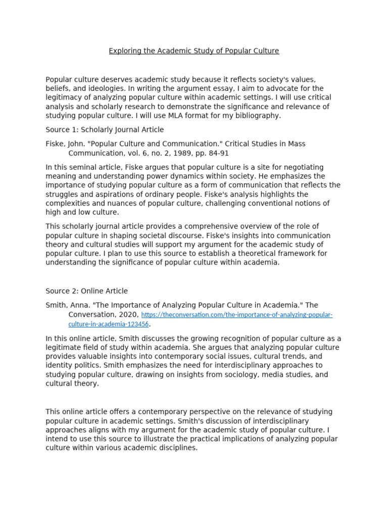 Argument Annotated Bibliography | PDF | Popular Culture | Cultural Studies