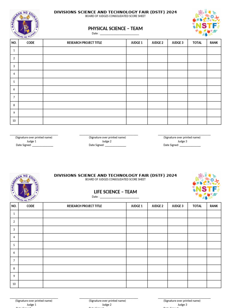 DSTF Judges Consolidated Score Sheet Team & Individual | PDF | Computing | Computer Science