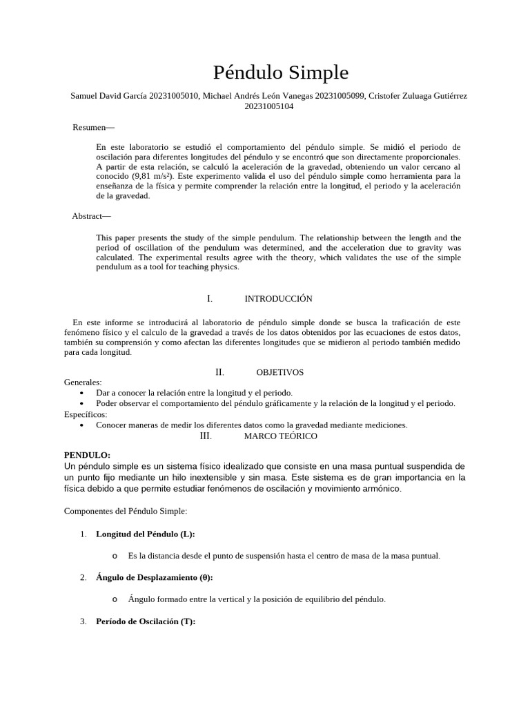 Segundo Lab Fisica III | PDF | Péndulo | Oscilación