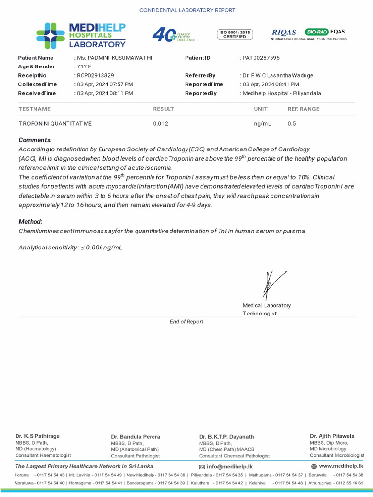 Troponin I Quantitative-Rcp02913829 | PDF