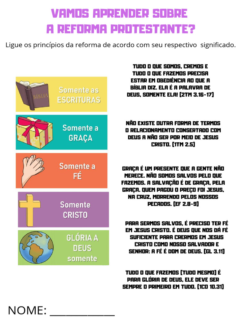 Atividades Colorir REFORMA PROTESTANTE | PDF | Graça no cristianismo | Fé