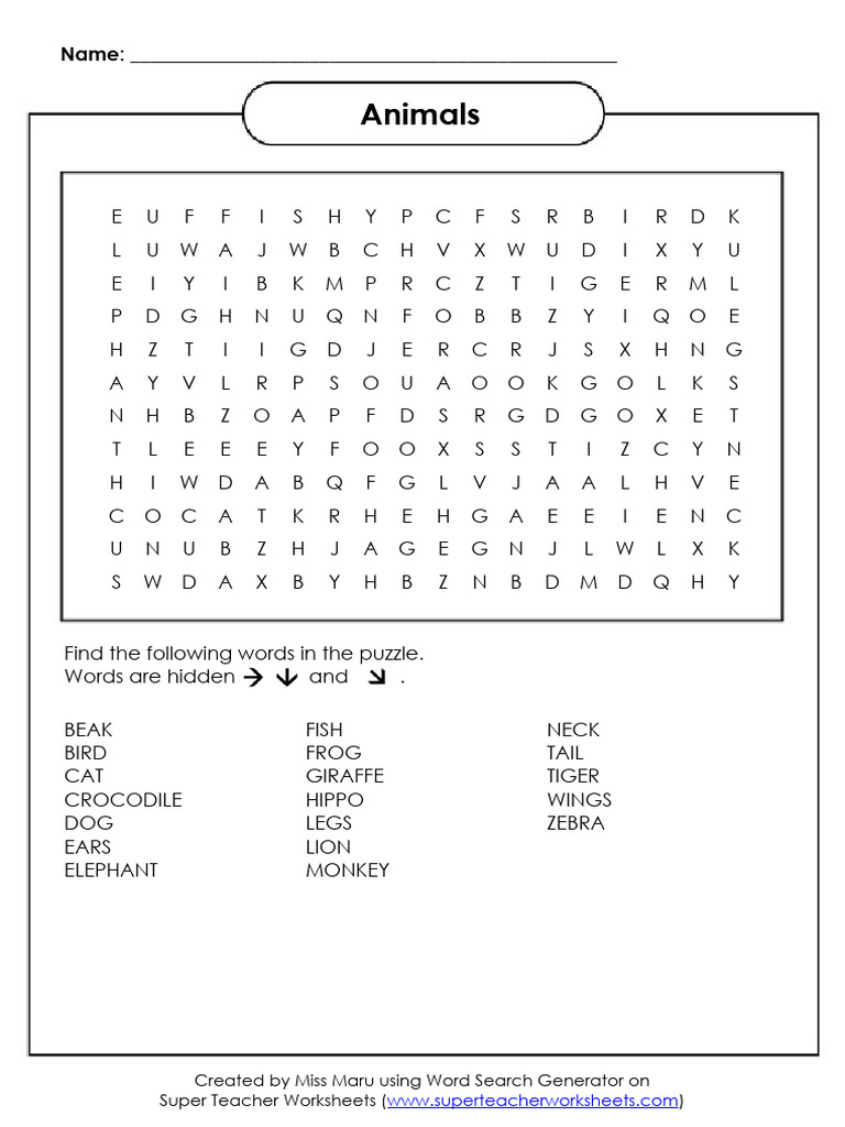 Animal Word Search Puzzle | PDF