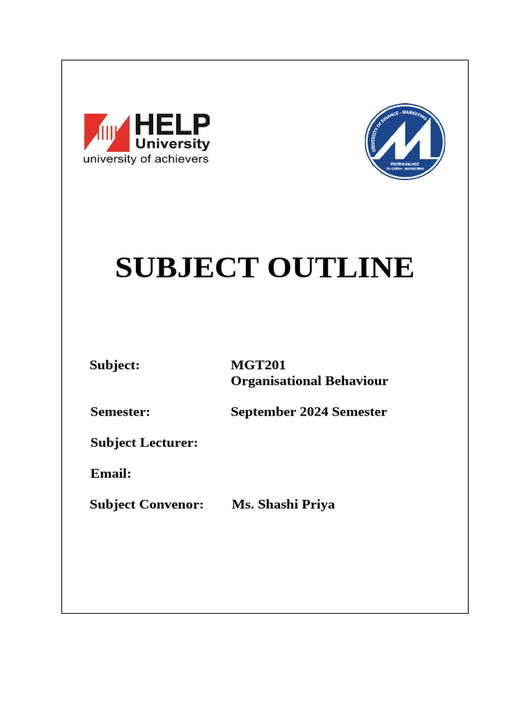 MGT201 Subject Outline - Sept 2024 UFM | PDF | Job Satisfaction | Motivational