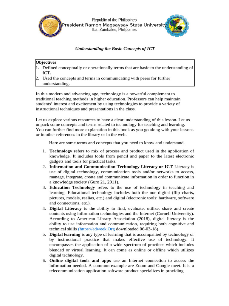 LESSON-1 Basic Concepts of ICT (RogenMeihDahipon) | PDF | Educational Technology | Internet