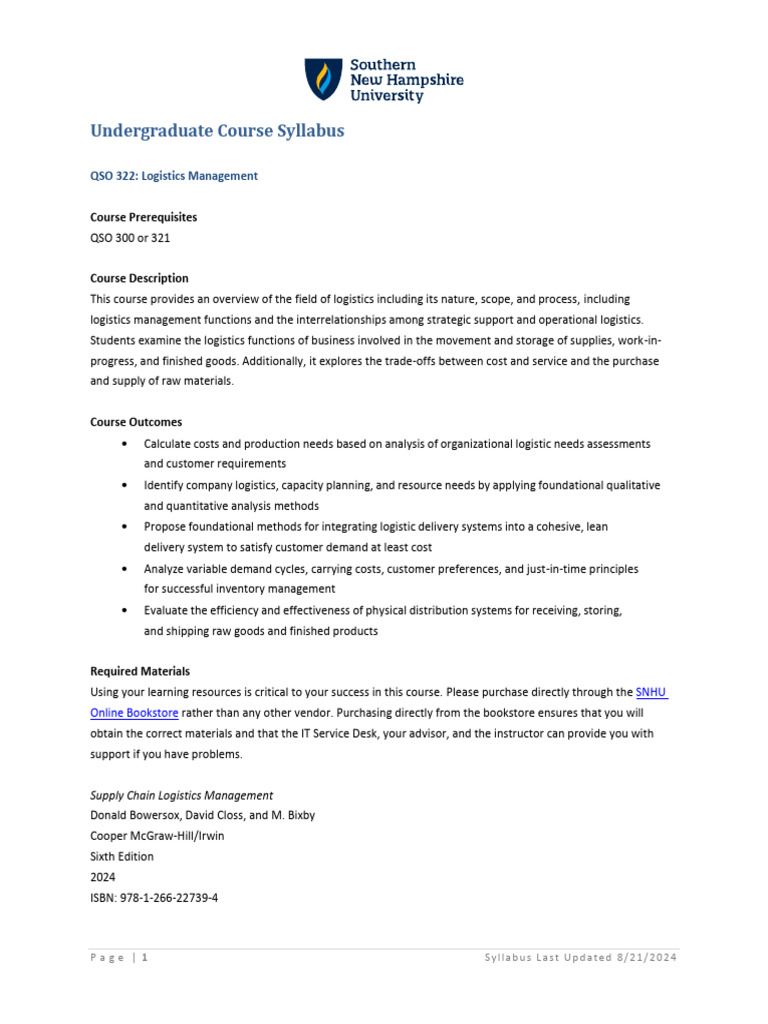 Logistics Management Course Syllabus | PDF | Americans With ...