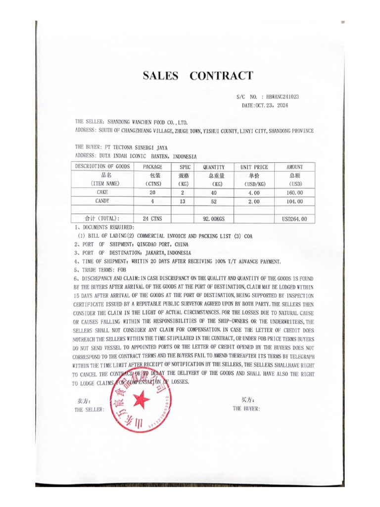 Contoh Sales Contract Dari Luar Negeri | PDF