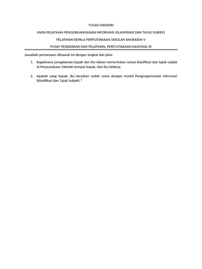 Tugas Mandiri Klasifikasi Dan Tajuk Subjek V | PDF | Karier & Perkembangan | Sains & Matematika