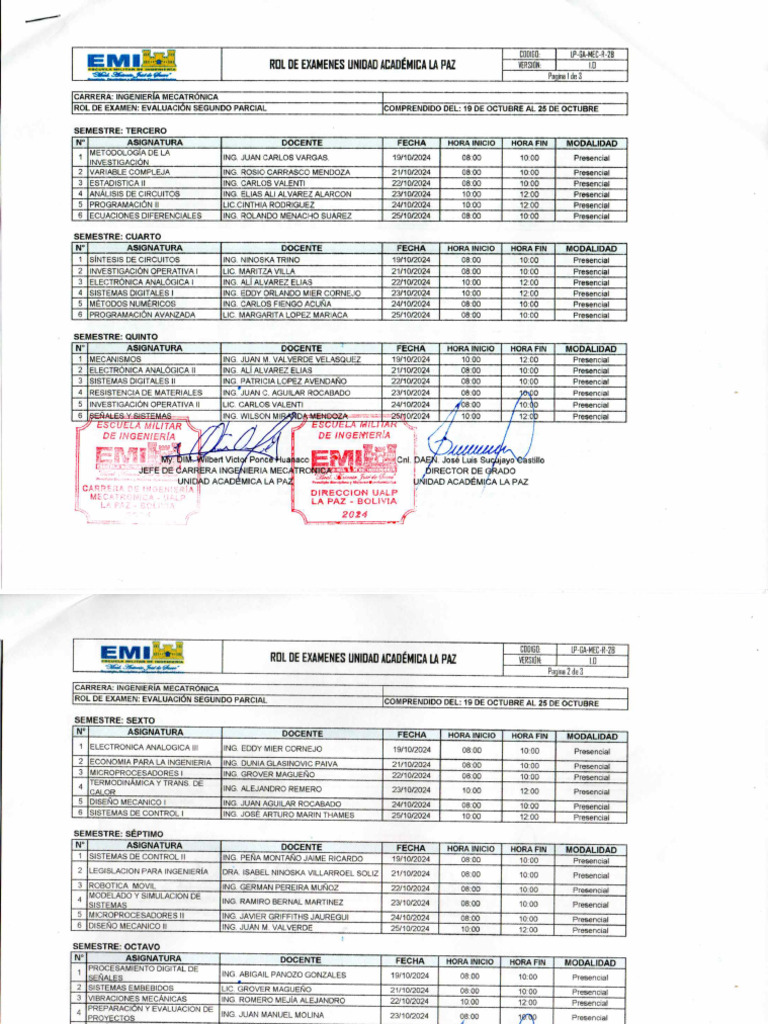 MEC - Rol de Exámenes 2P V2 | PDF
