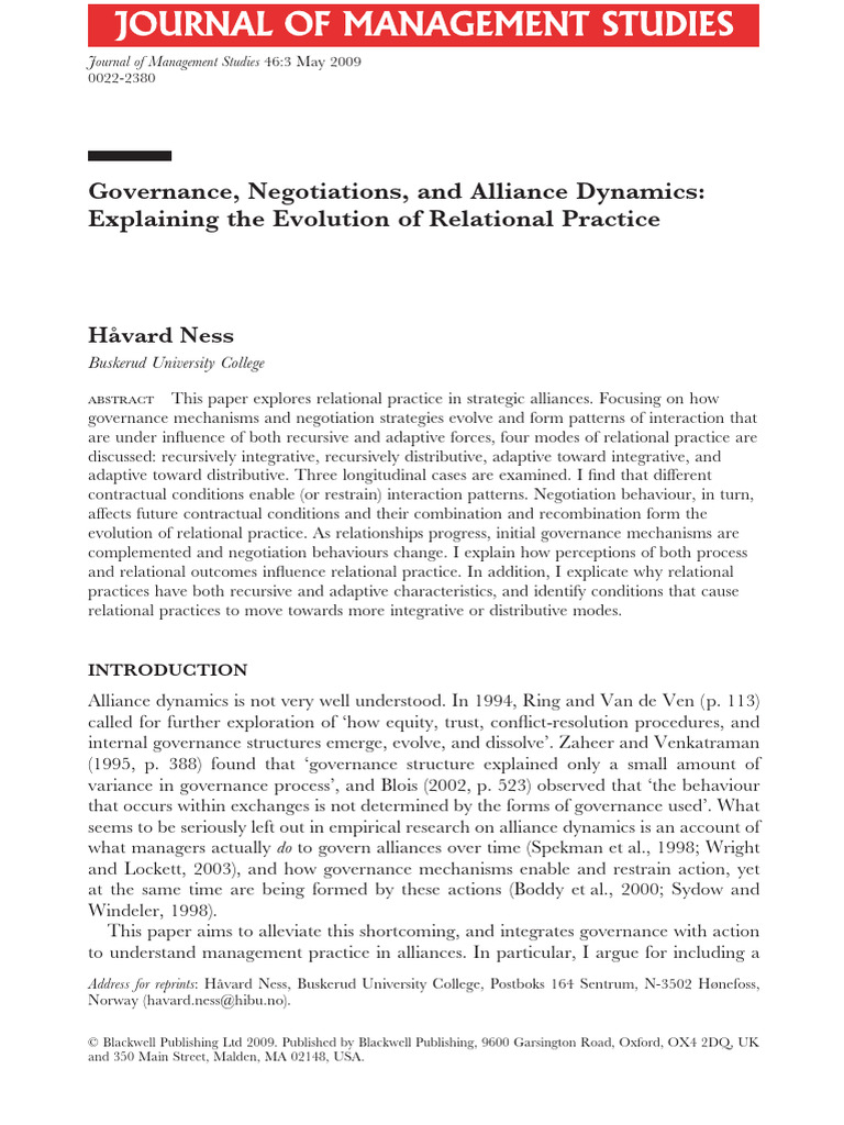 Governance, Negotiations, and Alliance Dynamics: Explaining The ...