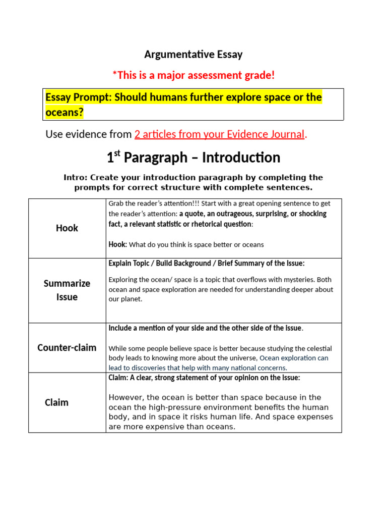 [?Argumentative Essay Outline Space or Oceans] Argumentative Essay ...