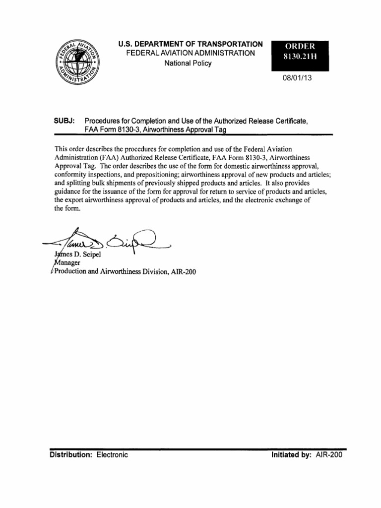 FAA Order 8130.21H - Procedures For Completion and Use of The ...