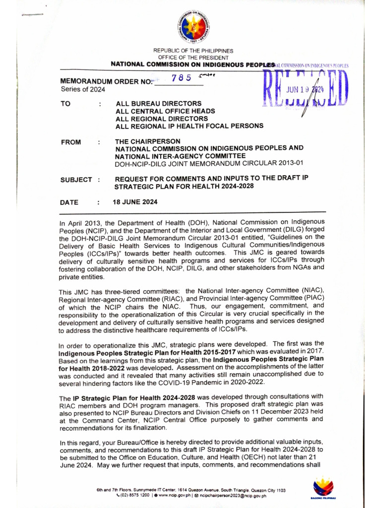 Memorandum Order No. 785 Re REQUEST FOR COMMENTS AND INPUTS TO THE ...