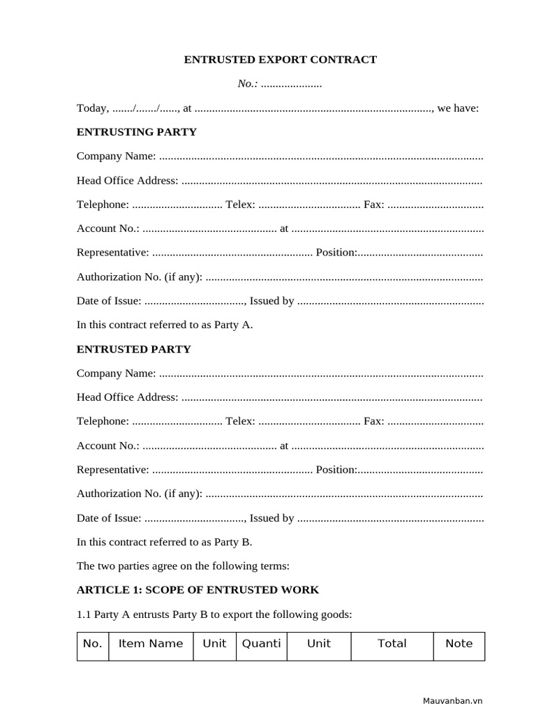 Ac4-109. Entrusted Export Contract | PDF | Payments | Exports