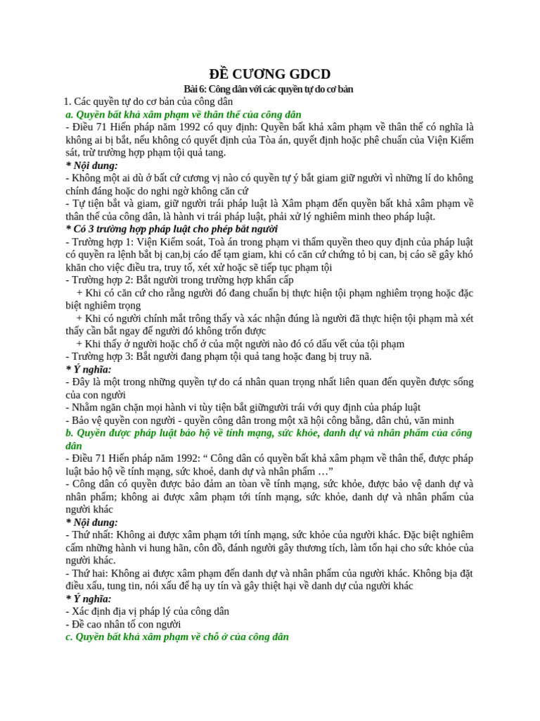 ĐỀ CƯƠNG GDCD | PDF