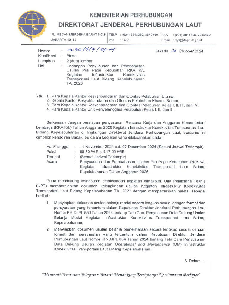 UND 11 Nov - 7 Des 2024 Usulan Pra Pagu Kebutuhan RKA K L Kegiatan Infrastruktur Konektivitas ...