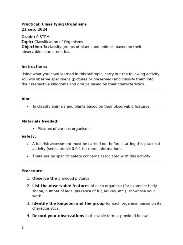 Practical - Classifying Organisms | PDF | Wellness | Computers