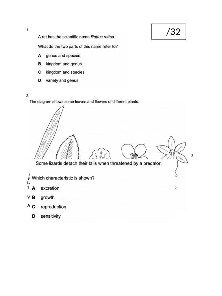 TEST - Characteristics and Classification of Living Organisms EOTT | PDF TEST - Characteristics and Classification of Living Organisms EOTT | PDF