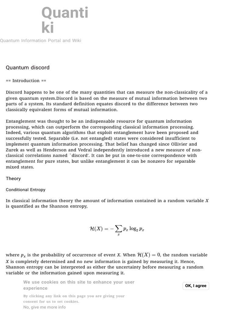 Quantum discord _ Quantiki | PDF | Quantum Entanglement | Information
