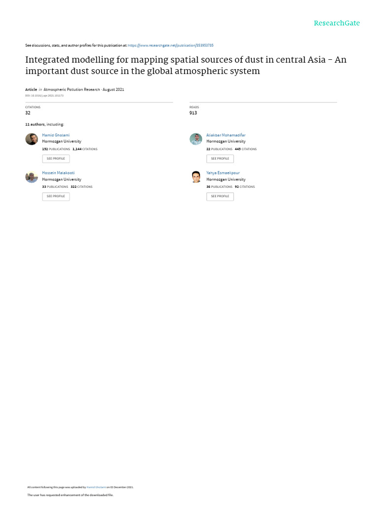 Integrated Modelling For Mapping Spatial Sources of Dust in Central Asia - An Important Dust ...