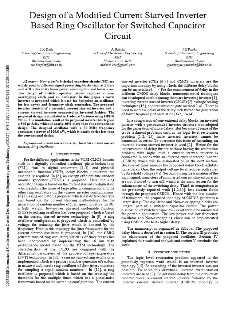 Design of A Modified Current Starved Inverter Based Ring Oscillator For ...