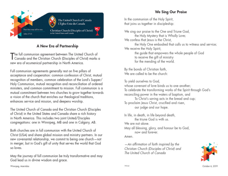 Doc Ucc Affirmation Of Faith From Full Communion Celebration Pdf