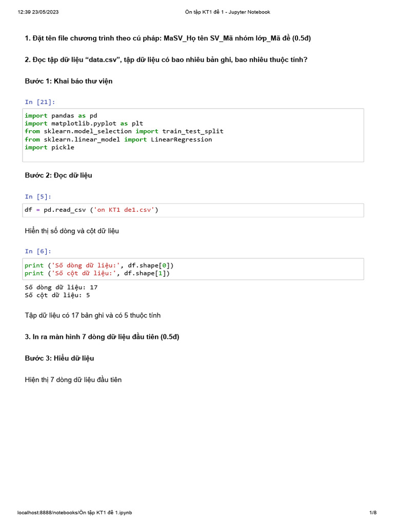 Ôn tập KT1 đề 1 - Jupyter Notebook | PDF