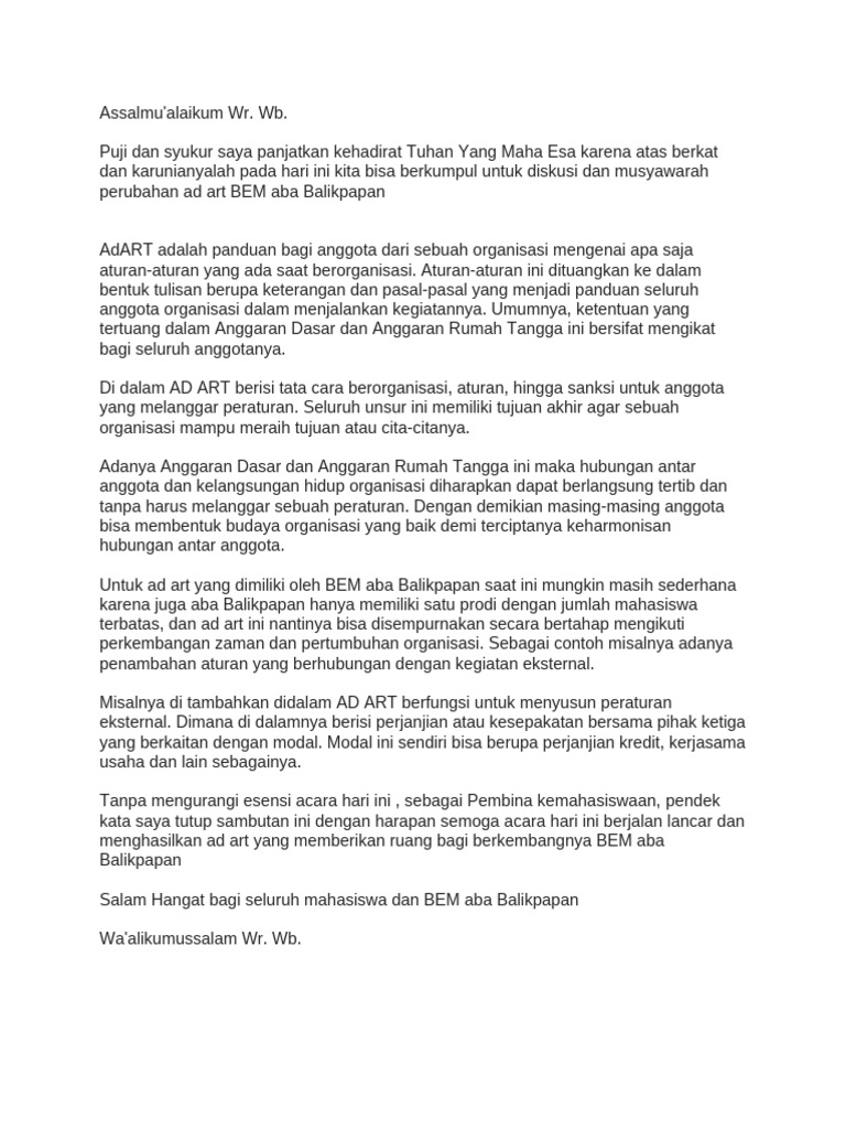 sambutan ad art bem | PDF