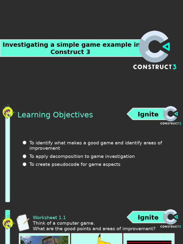 Lesson 1 - Investigating A Simple Game Example in Construct3 | PDF | Computing