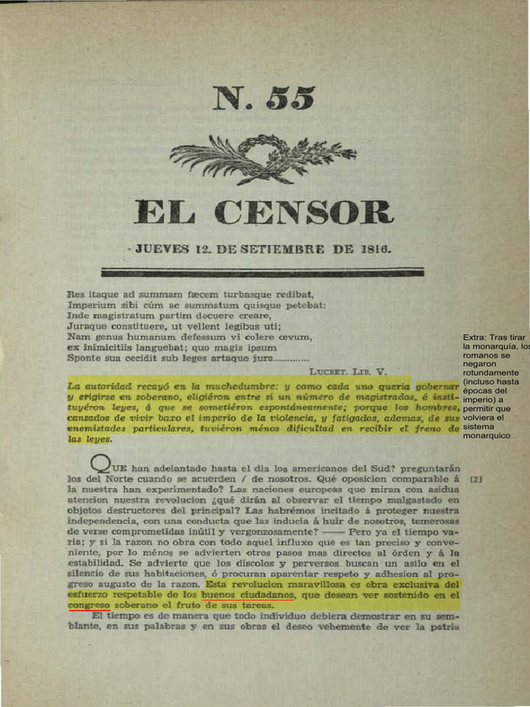 El Censor n55 y n56, Diario de 1816 | PDF | Viajes y turismo