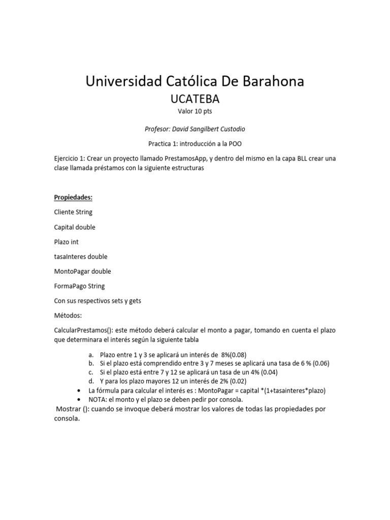 Primera Practica de POO | PDF | Constructor (Programación Orientada a ...