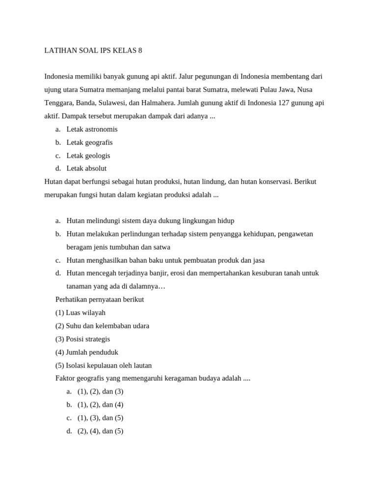 Latihan Soal Ips PTS Ganjil Kelas 8 | PDF