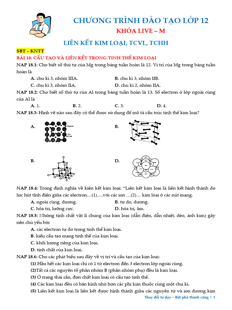 LIVE M (thứ 6, 1 tháng 11) - Bài tập liên kết kim loại, TCVL, TCHH | PDF