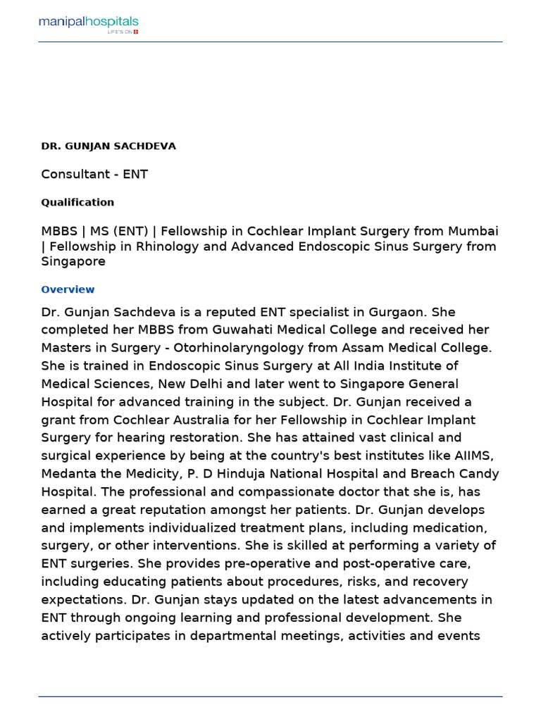DR Gunjan Sachdeva Ent Specialist | PDF | Otorhinolaryngology | Surgery
