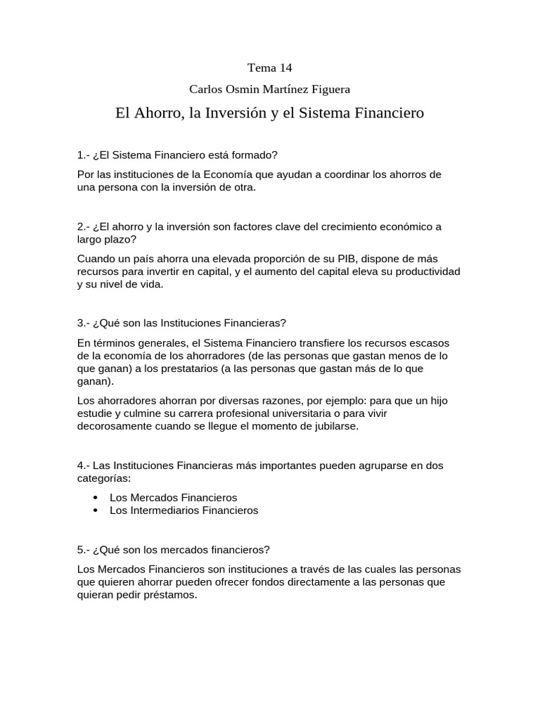 Tema 14.el Ahorro, La Inversión y El Sistema Financiero | PDF ...