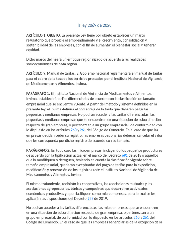 La Ley 2069 de 2020 | PDF | Pequeñas y medianas empresas | Cooperativa