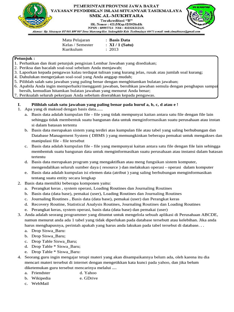 Basis Data XI 2021 | PDF