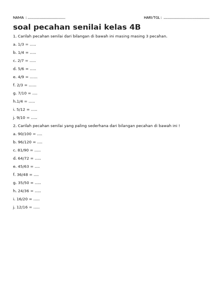 Soal PR MTK Pec - Senilai | PDF