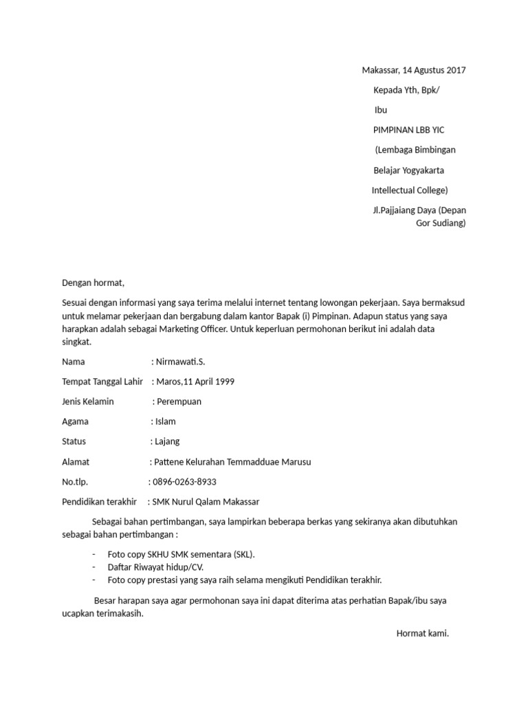 Berkas Lamaran Rahma | PDF