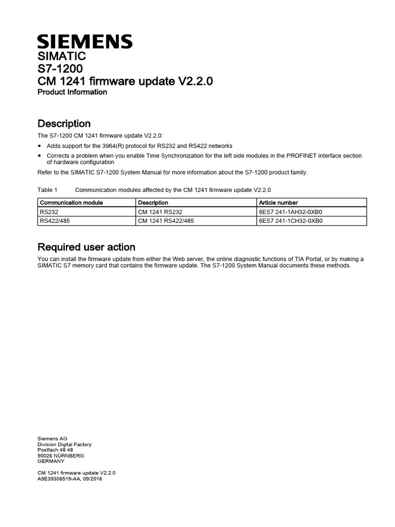S71200 Firmware Update Cm1241 v2 2 0 en-US en-US | PDF
