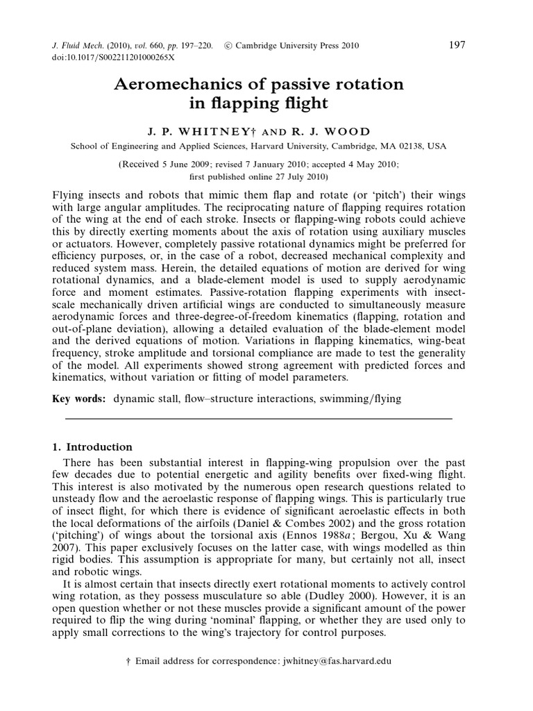 2010 - J. P. WHITNEY AND R. J. WOOD-Aeromechanics of Passive Rotation in Apping Ight | PDF ...